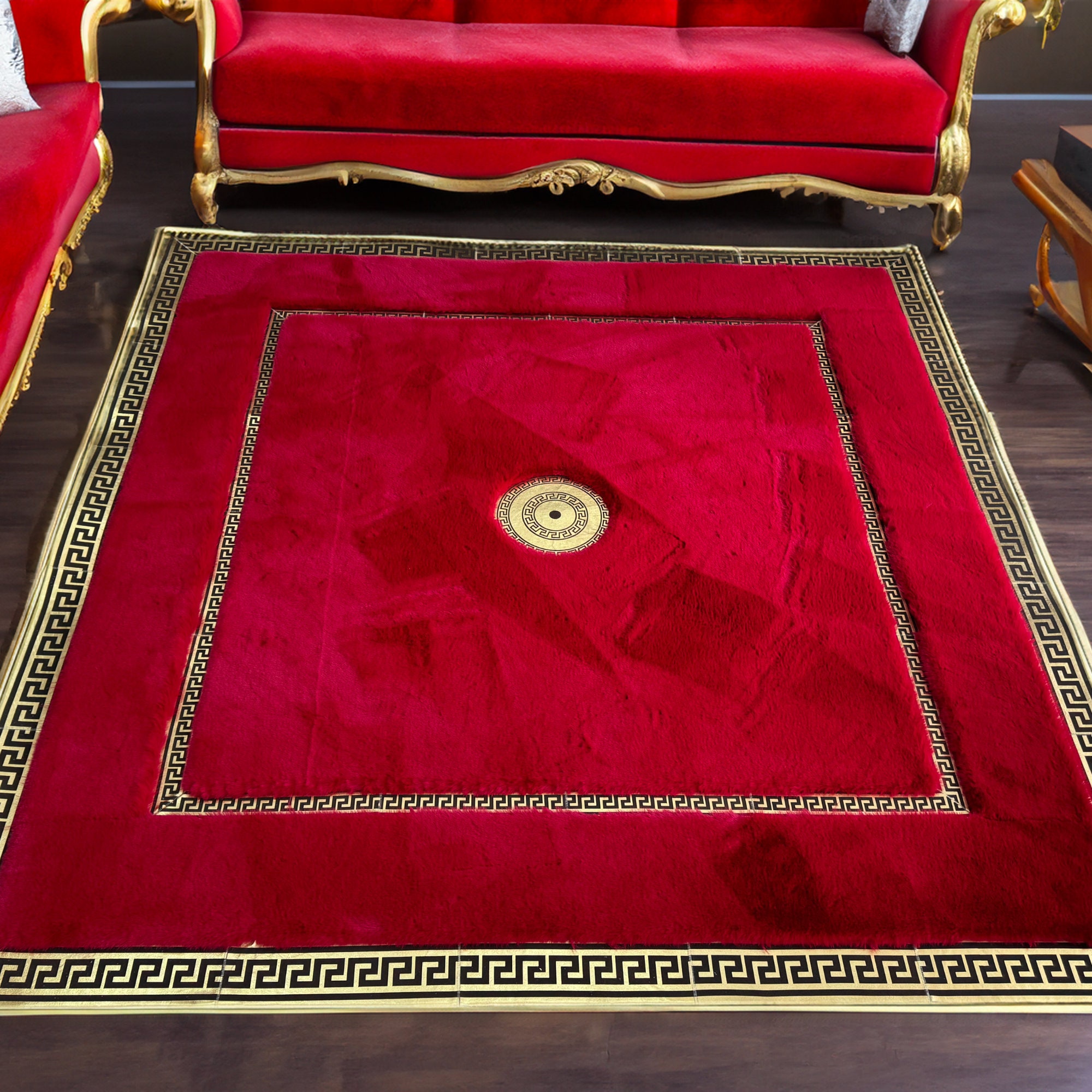 Red Luxury Large Faux Fur Luxury Soft 6x8 Rug, Shaggy Red Gold High ...