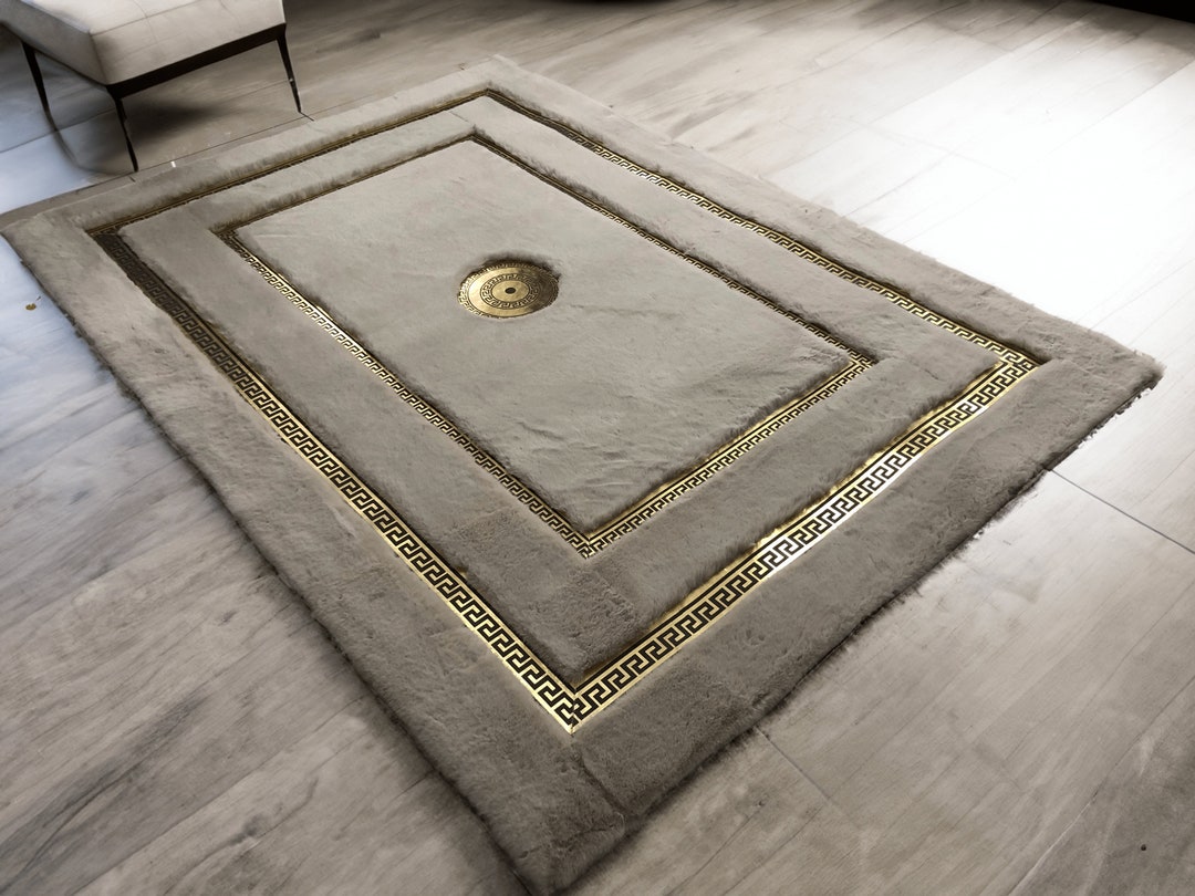 Luxury Beige and Gold Area Rug- Soft Plush Carpet for Living Room ...