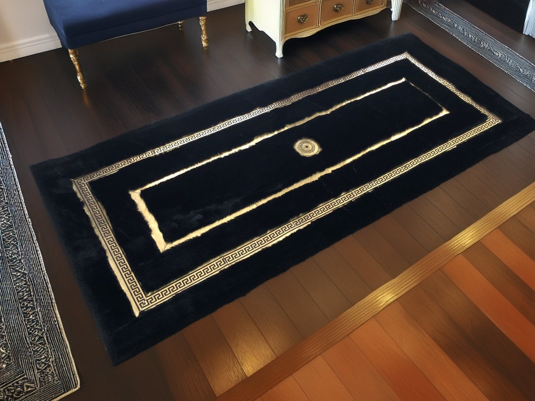 Hallway Luxury Black and Gold Area Rug- Soft Plush Carpet for Living ...