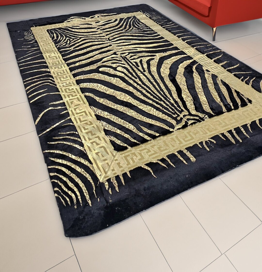 Zebra Black Gold Plush Luxury Elegant High Quality Living Room 6x8 ...