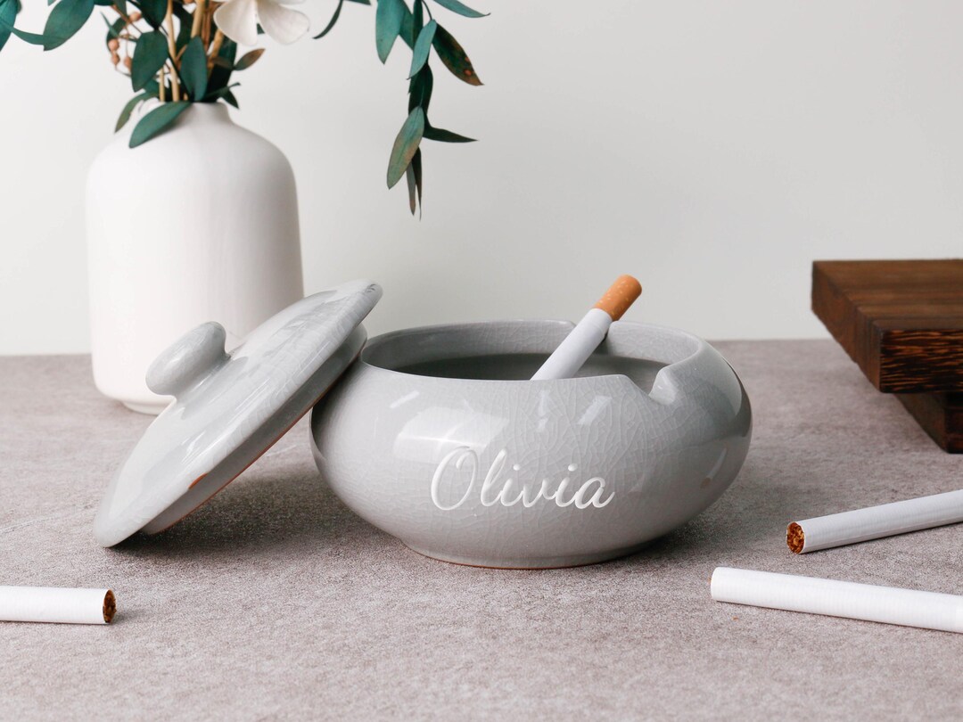 Ceramic Ashtray With Lid | Personalized Name Engraved Ashtray | Husband ...
