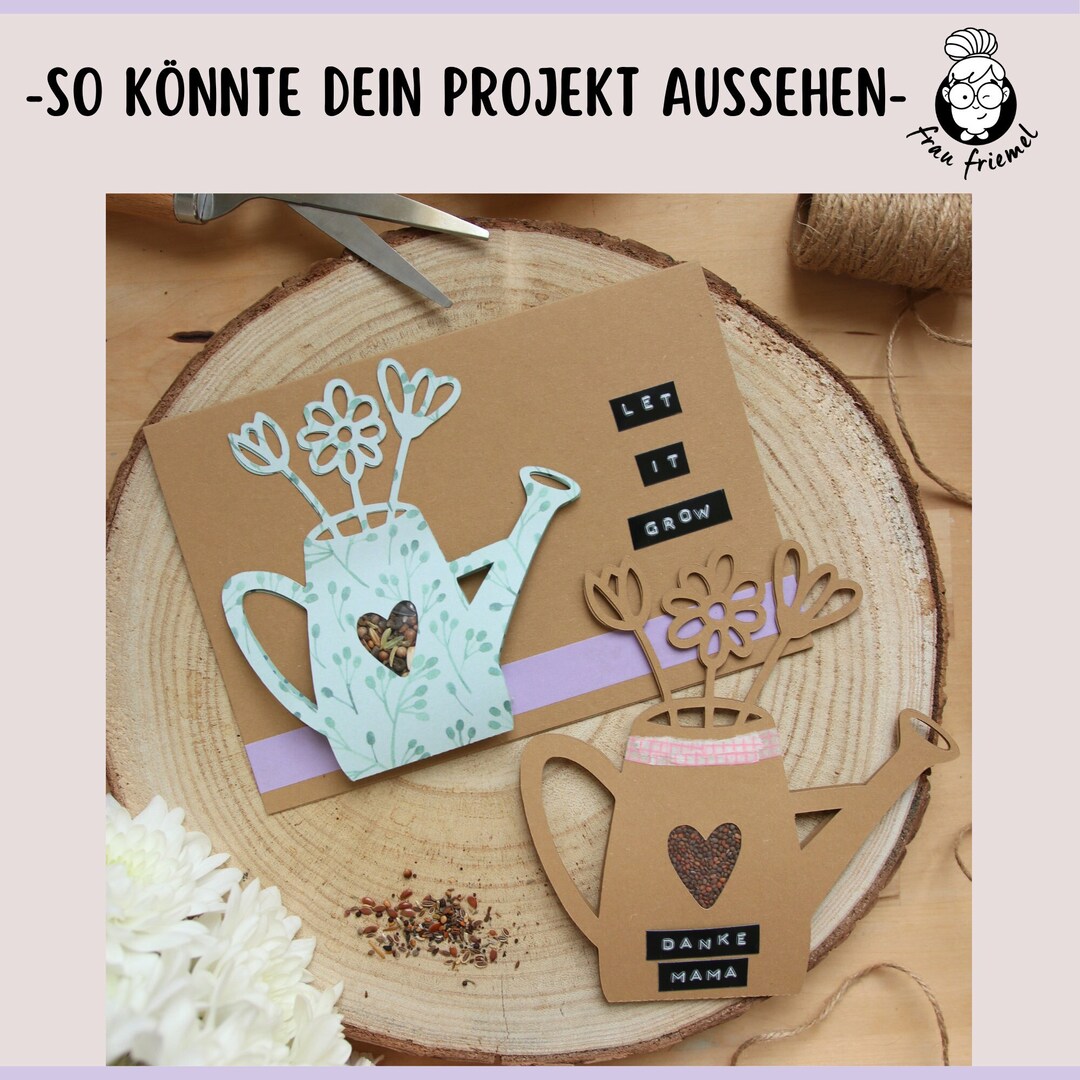 Plotterdatei Gießkanne mit Blumen zum Kartenbasteln für Muttertag, Geburtstag und Co. - Etsy.de