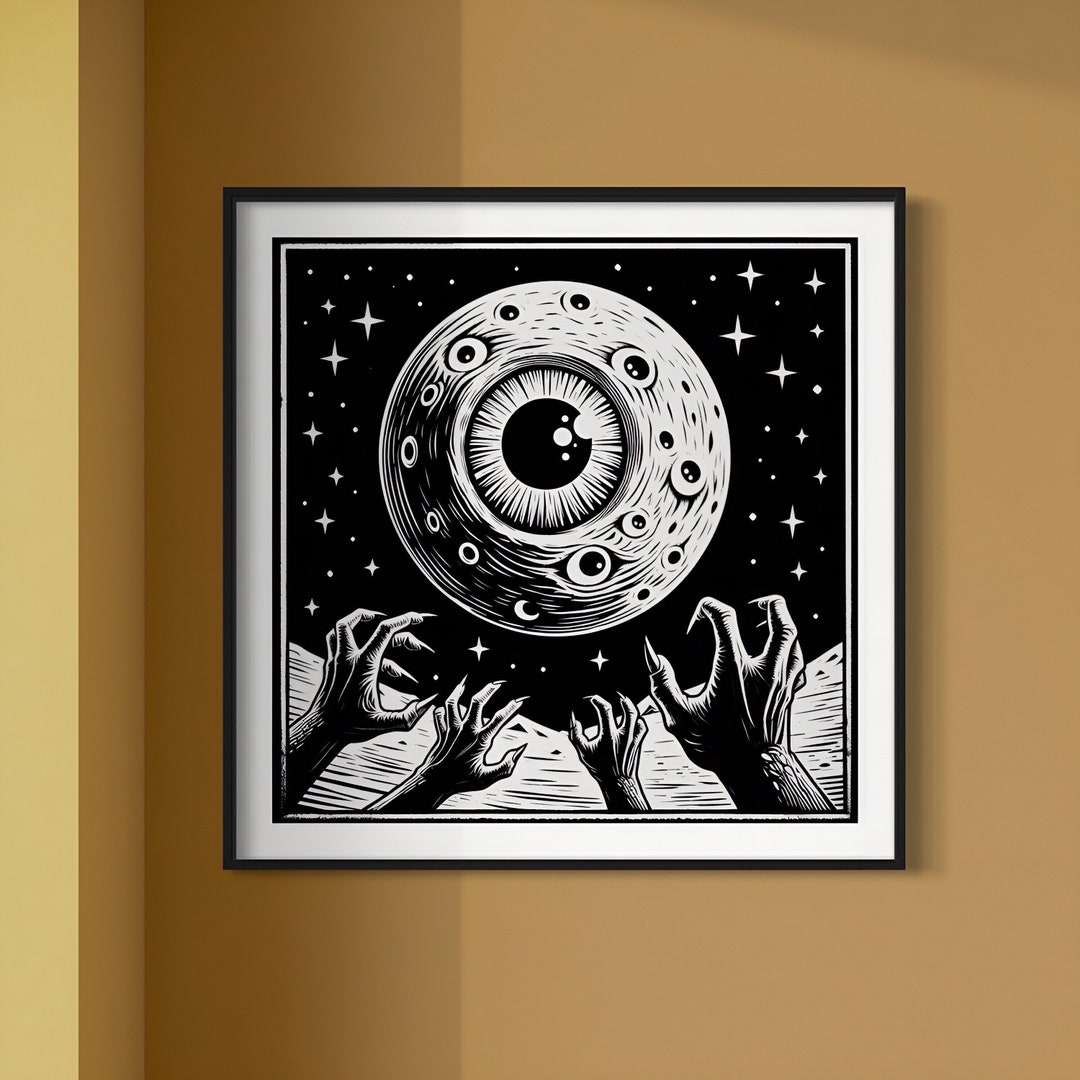 Eye See You Linocut Style Wall Art Print Home Decor Gift Horror Art ...