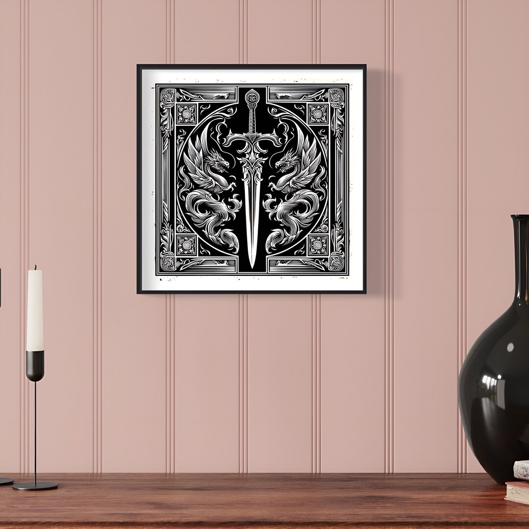 A Study of Swords 3 Linocut Style Wall Art Print Home Decor Gift Art ...
