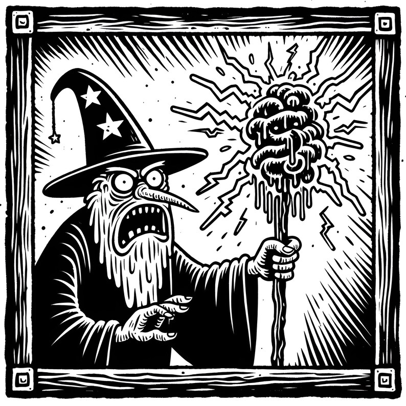 Insane Wizard Linocut Style Wall Art Print Home Decor Gift Funny Art ...