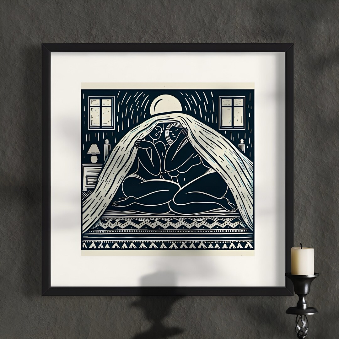 Queer Love LGBTQ Pride Lesbian Women Linocut Style Print Home Decor ...