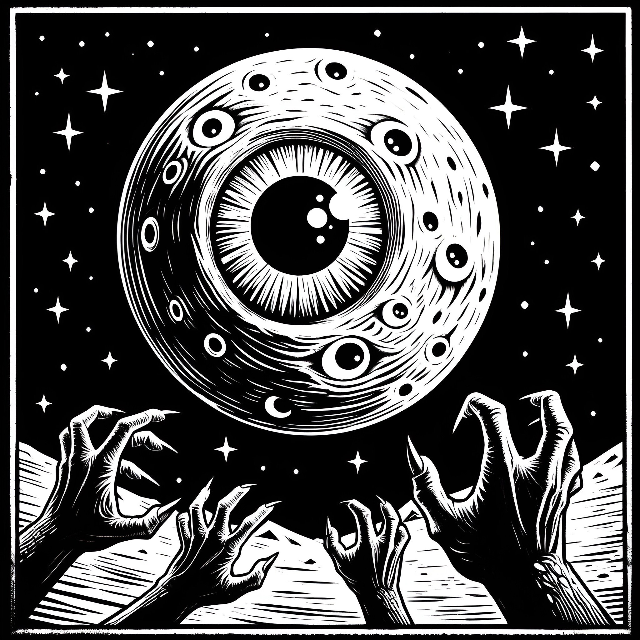 Eye See You Linocut Style Wall Art Print Home Decor Gift Horror Art ...