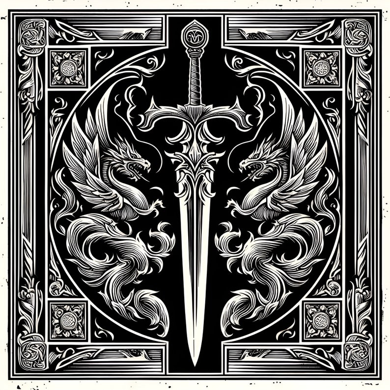 A Study of Swords 3 Linocut Style Wall Art Print Home Decor Gift Art ...