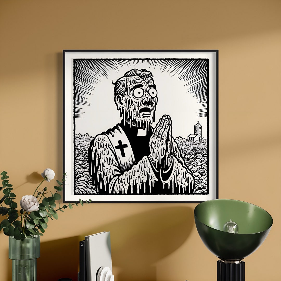 Unholy Father 2 Linocut Style Wall Art Print Home Decor Gift Horror Art ...