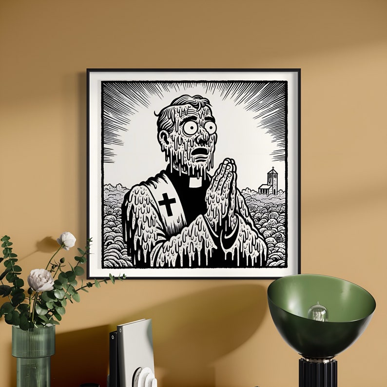 Unholy Father 2 Linocut Style Wall Art Print Home Decor Gift Horror Art ...