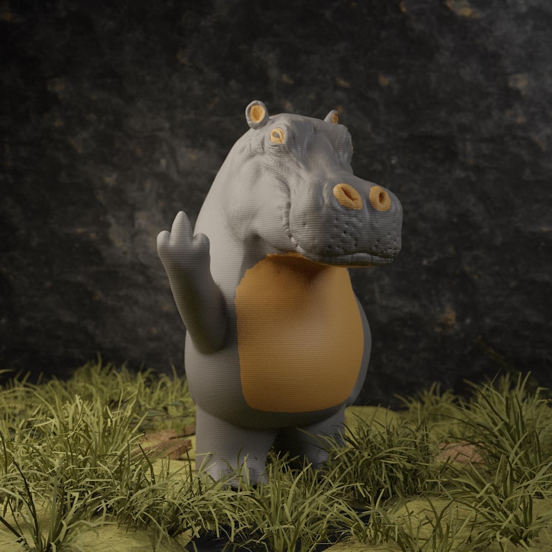 Middle Finger Hippo Statue – Funny Animal Decor, Unique Gift, 3d ...