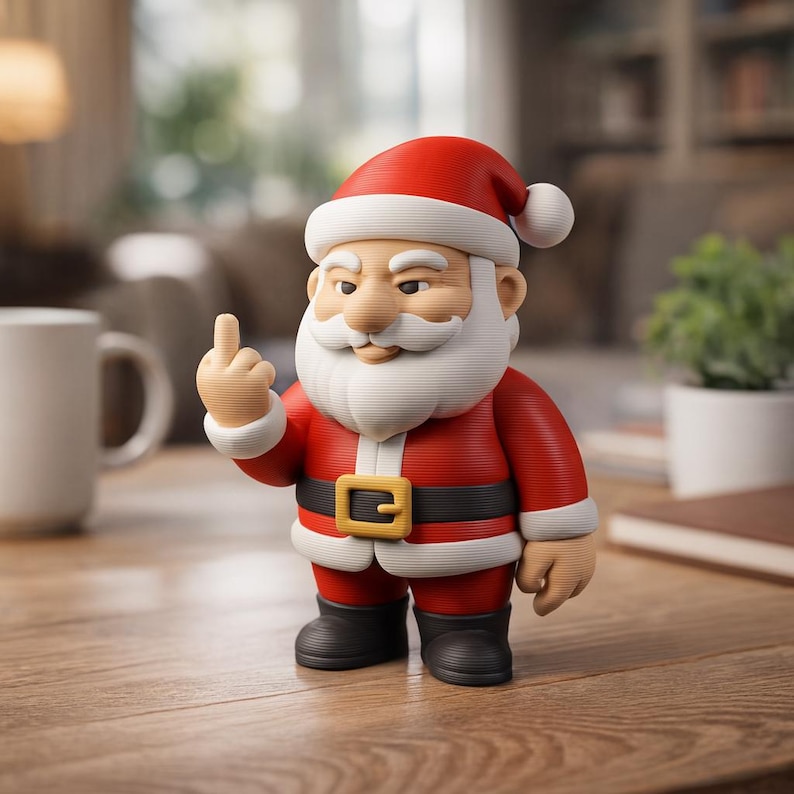 Santa Clause Middle Finger Statue – Humorous Scientist Decor, 3D ...