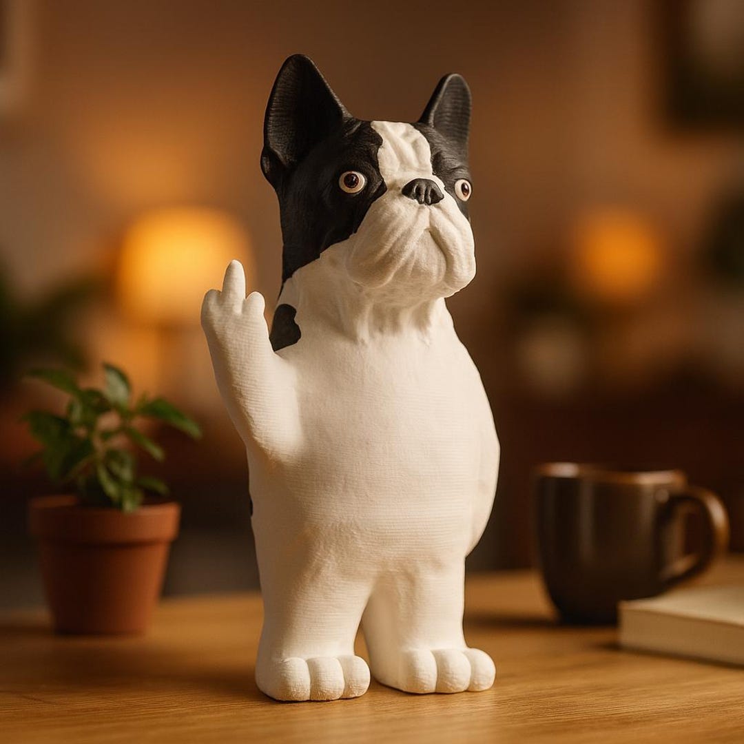 French Bulldog Middle Finger Statue – Humorous Dog Decor, Unique Pet ...