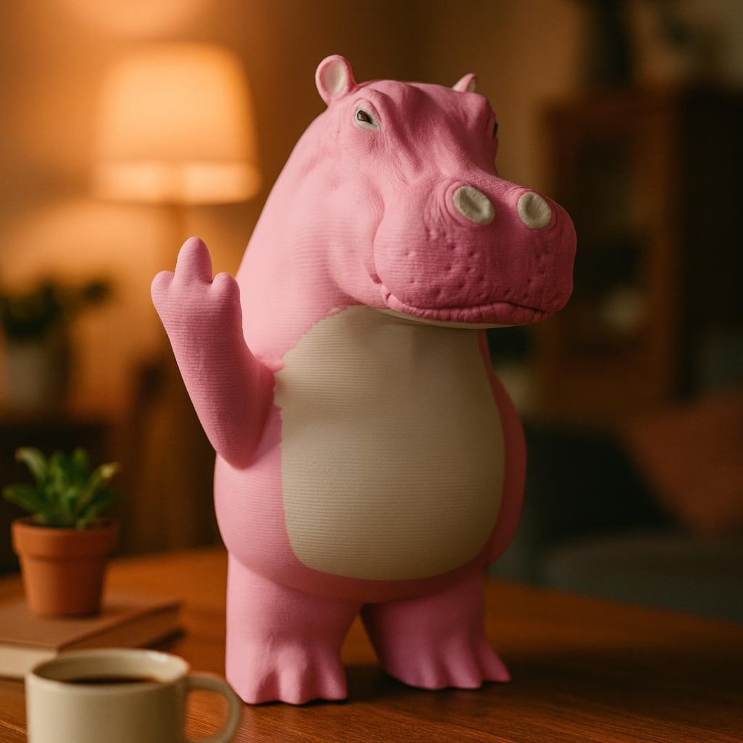 Pink Middle Finger Hippo Statue – Desk Decor, 3d-printed Figurine, Home ...