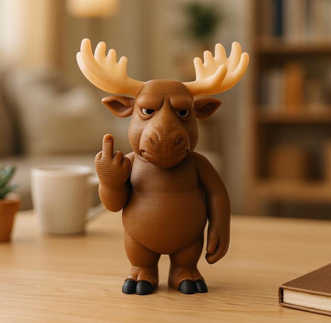 Moose Figurine With Attitude – Middle Finger Desk Decor, Funny Gift, 3D ...