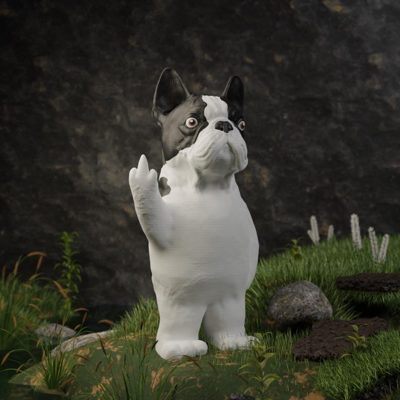 French Bulldog Middle Finger Statue – Humorous Dog Decor, Unique Pet ...
