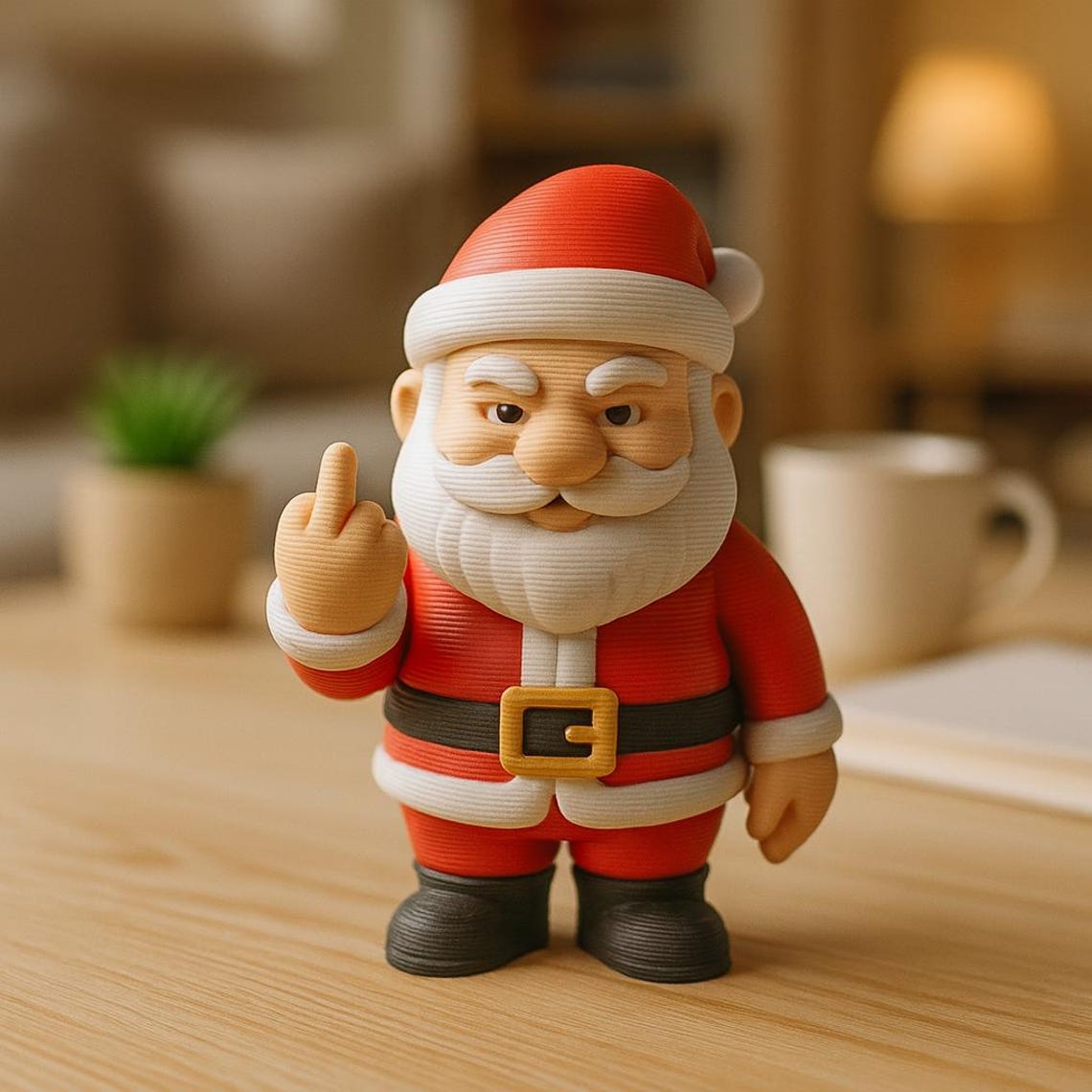 Santa Clause Middle Finger Statue – Humorous Scientist Decor, 3D ...