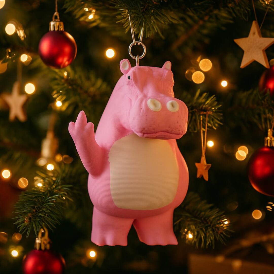 Christmas Decoration - Pink Middle Finger Hippo Statue –tree Hanger ...