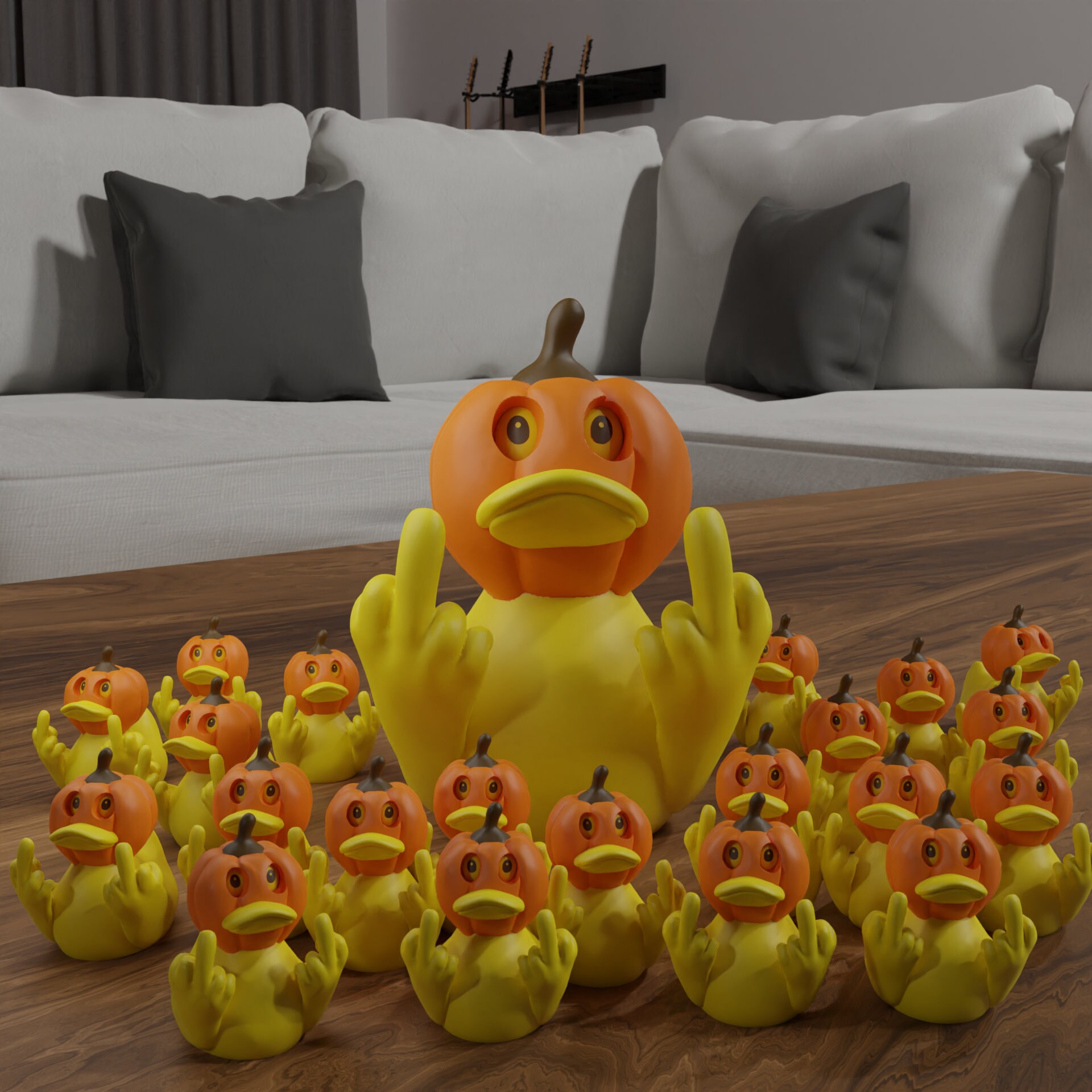 The Little Pumpkin Duck Funny Halloween Badeend Met Middelvinger 3D ...