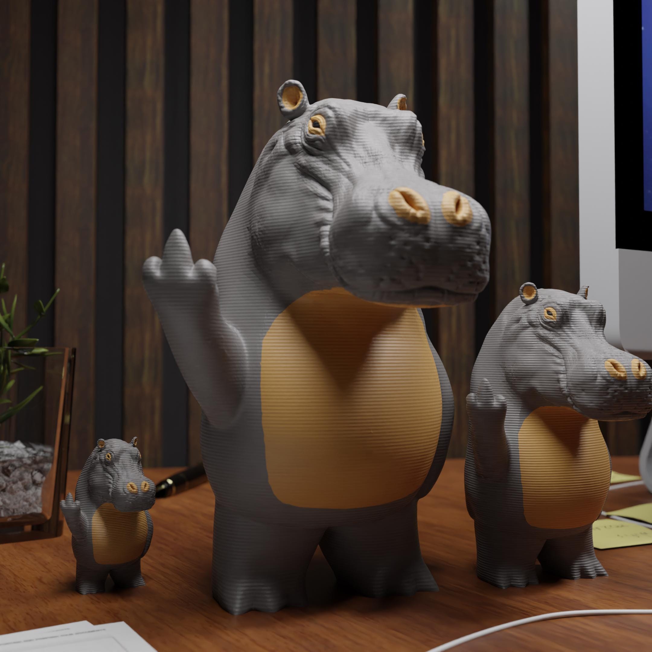 Middle Finger Hippo Statue – Funny Animal Decor, Unique Gift, 3d ...