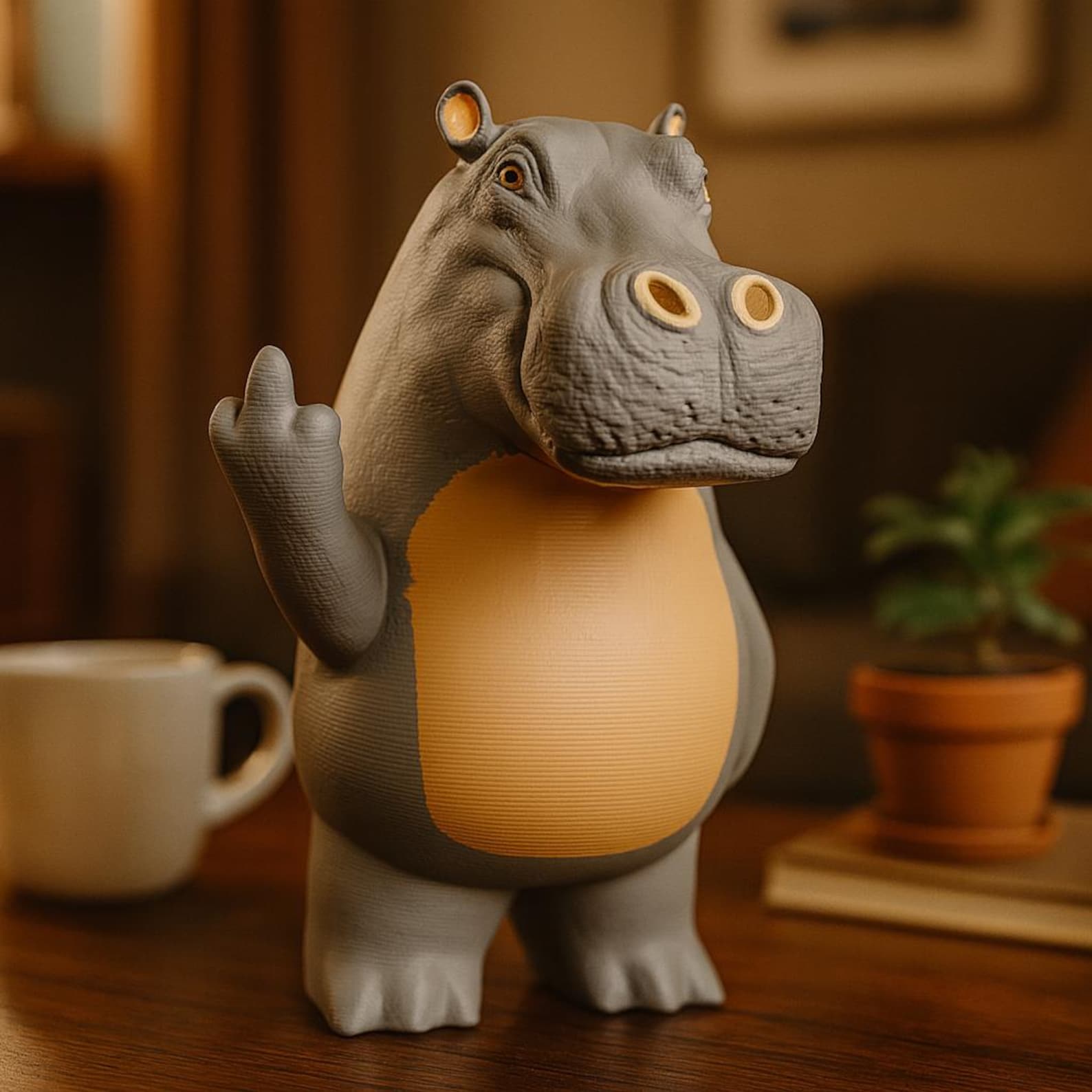 Middle Finger Hippo Statue – Funny Animal Decor, 3d-printed Desk Decor ...