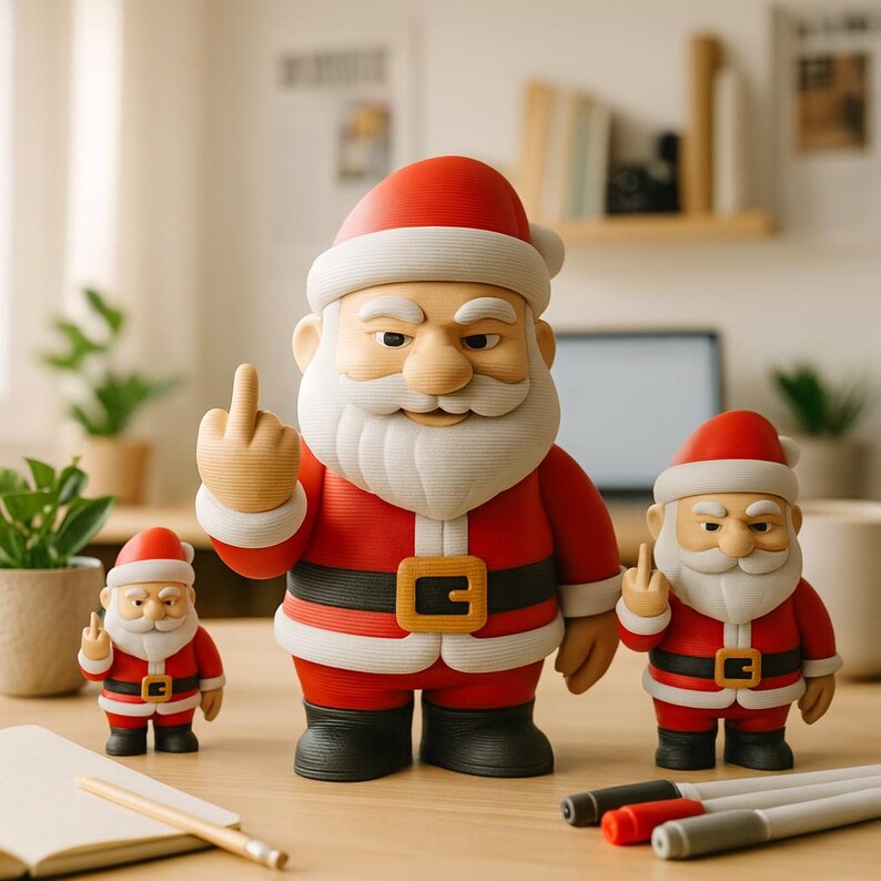 Santa Clause Middle Finger Statue – Humorous Scientist Decor, 3D ...