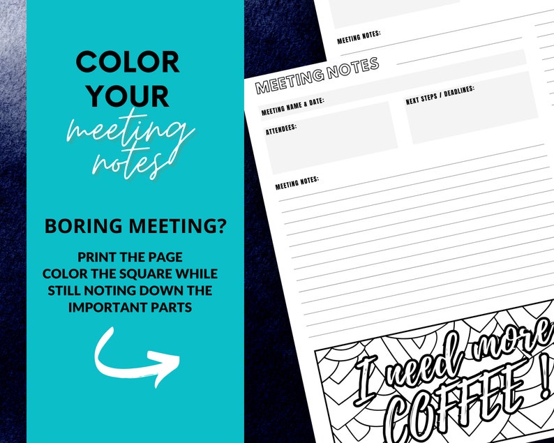 Coloring Page Meeting Notes Printable Meeting Minutes Creative Meeting ...