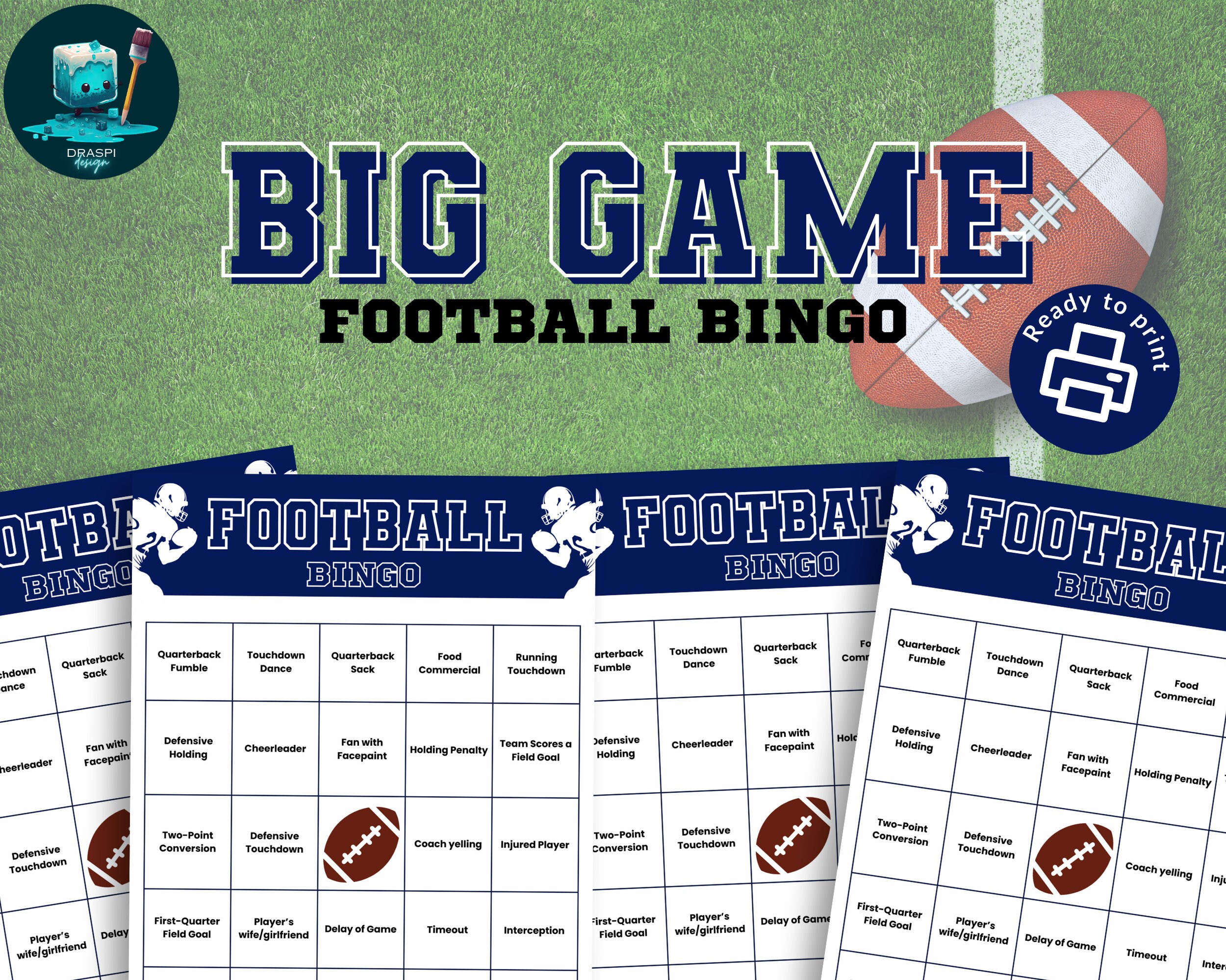 Football BINGO Game Super Bowl Bingo Fun Game for Adults Party ...