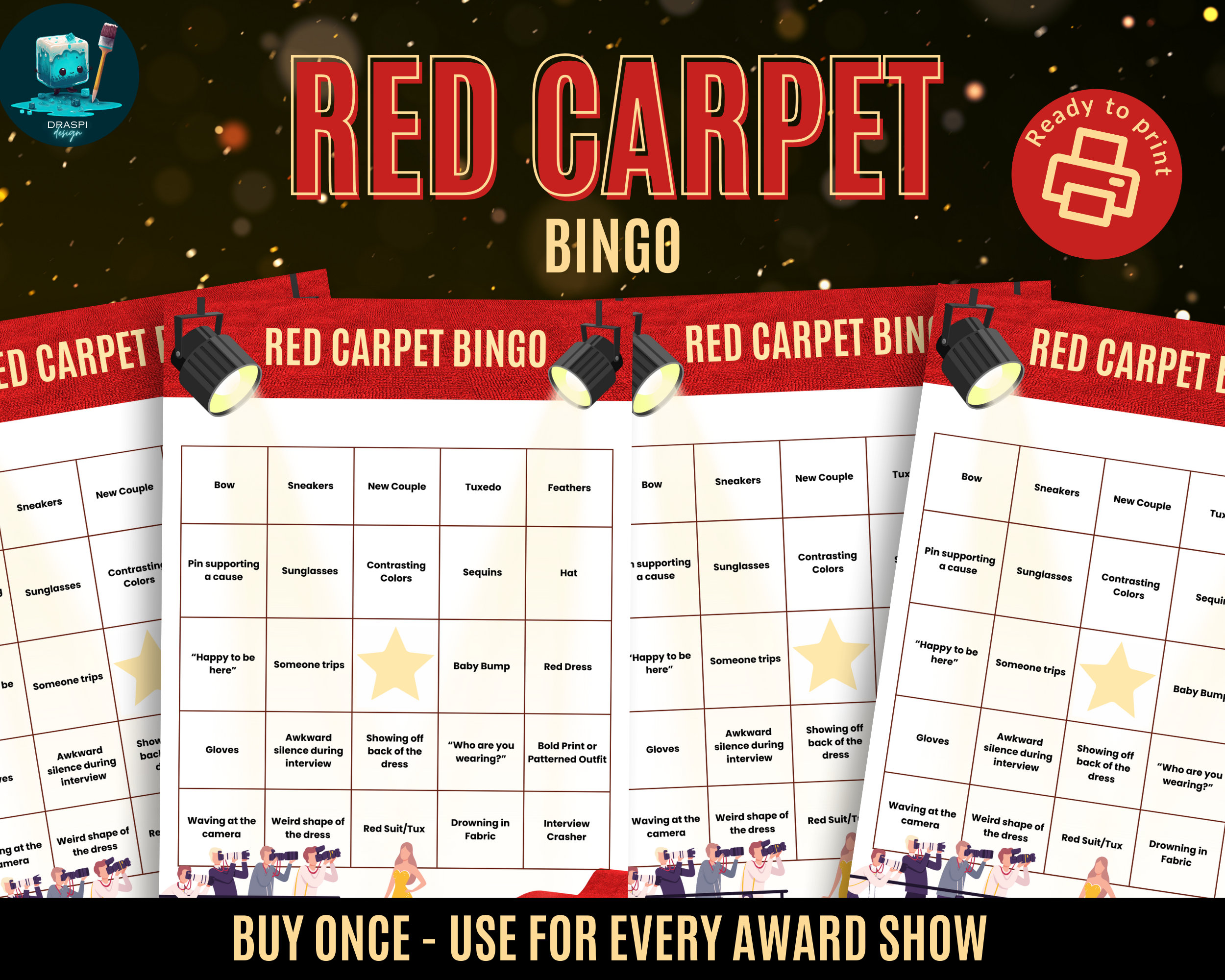 Red Carpet Watch Party BINGO | Fun Game for Adults | Party Printable ...
