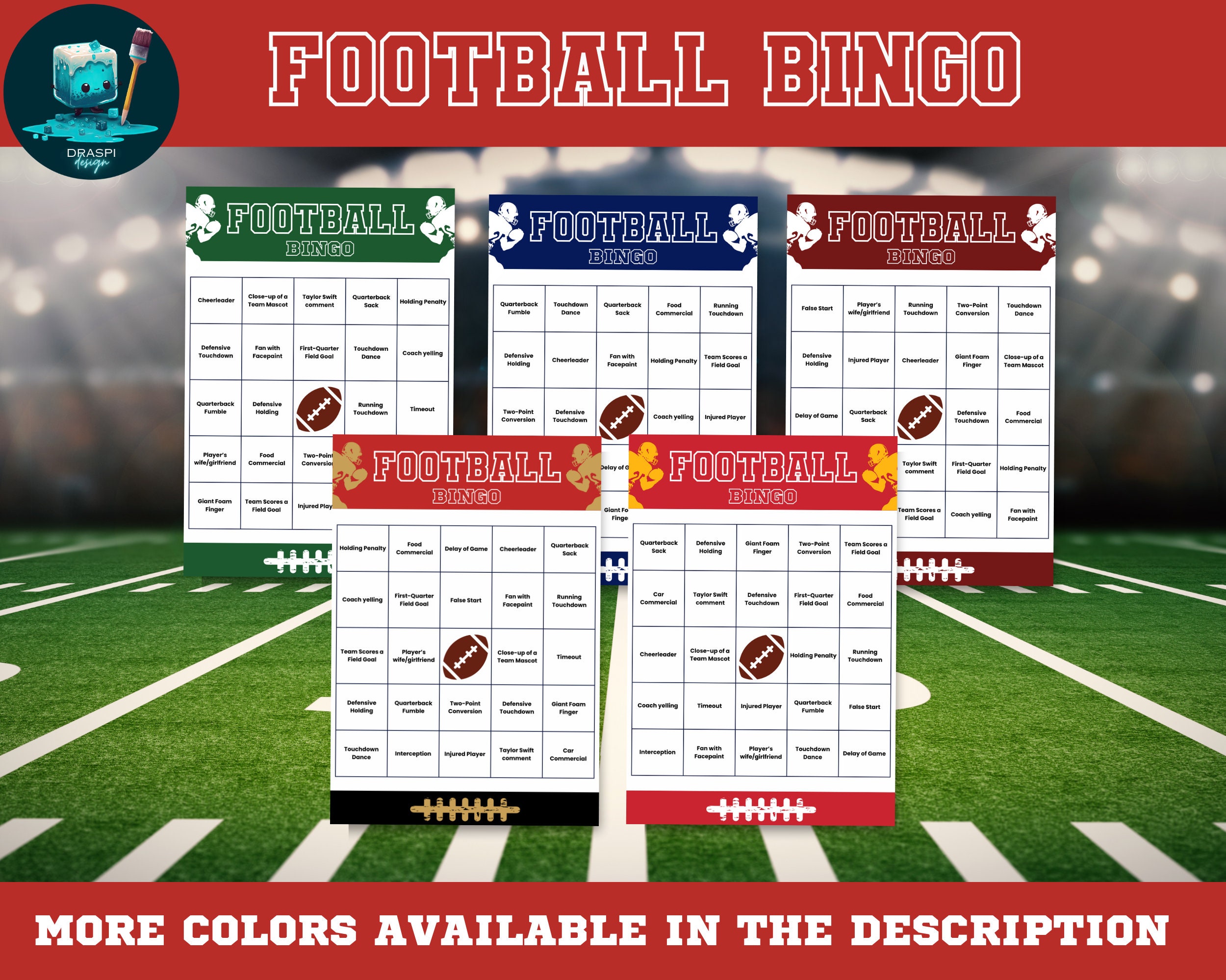 Football BINGO Game Super Bowl Bingo Fun Game for Adults Party ...