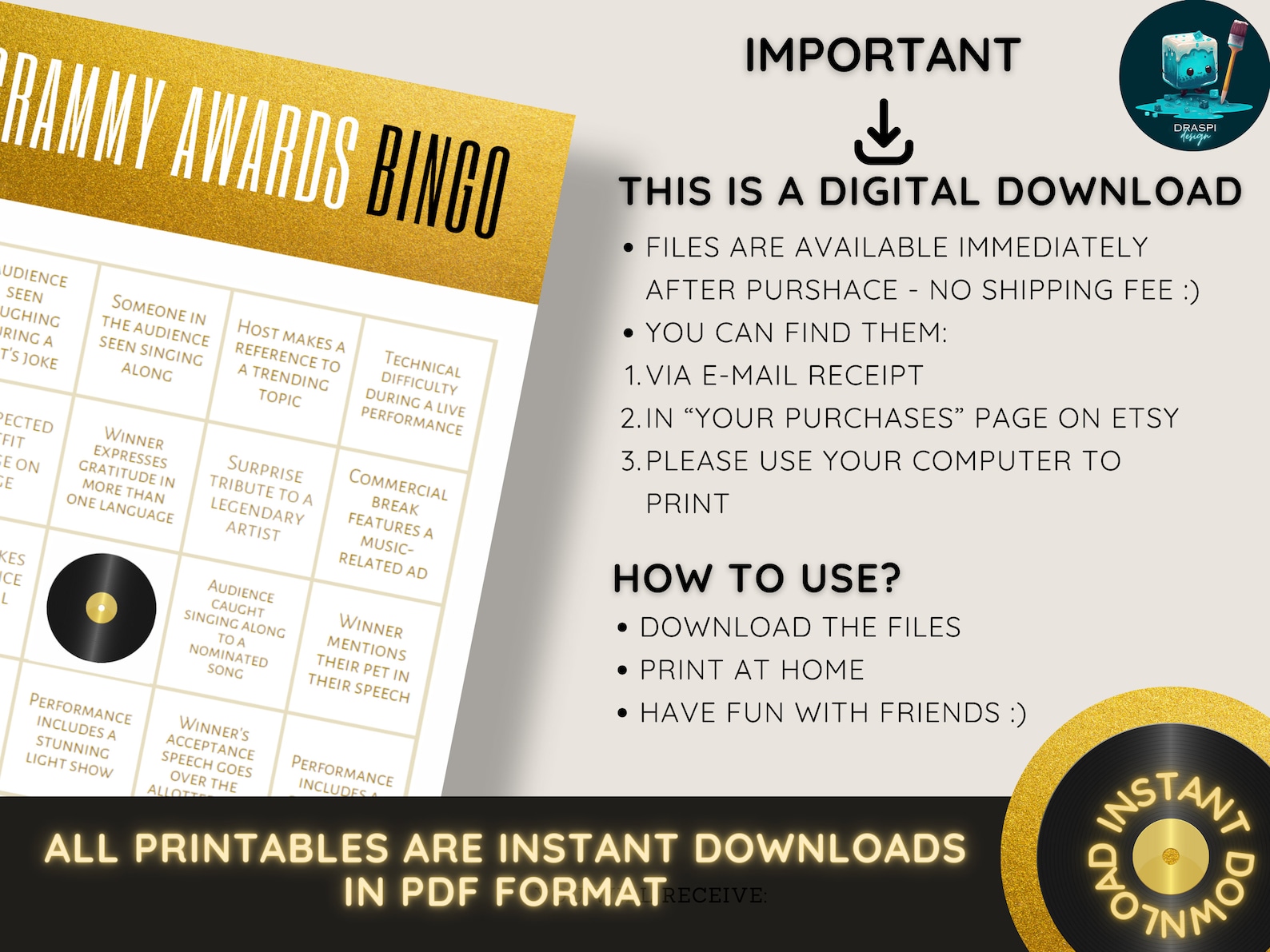 66th Grammy Awards Party BINGO Game Fun Game for Adults Party Printable ...