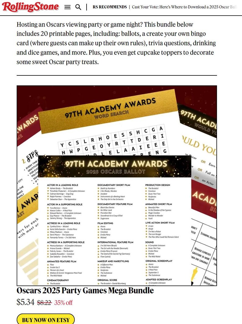 Oscars 2026 Party Games Bundle | Trivia, Bingo, Ballot + Editable ...