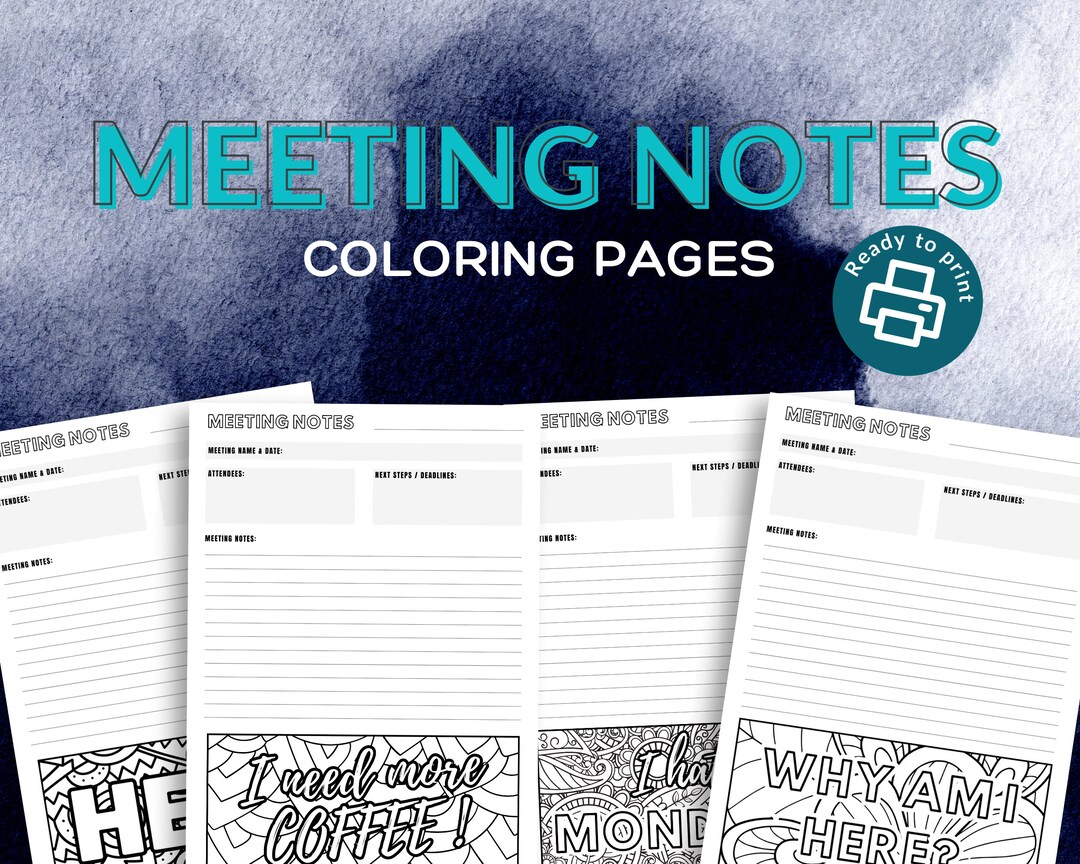 Coloring Page Meeting Notes Printable Meeting Minutes Creative Meeting ...
