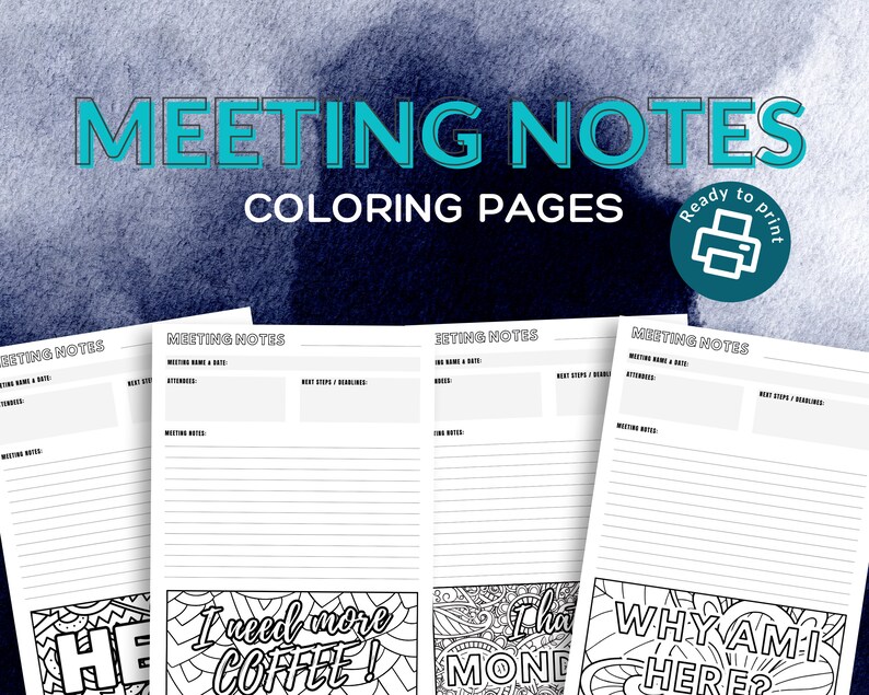 Meeting Notes Coloring Page Printable Meeting Minutes 5 Design Bundle ...