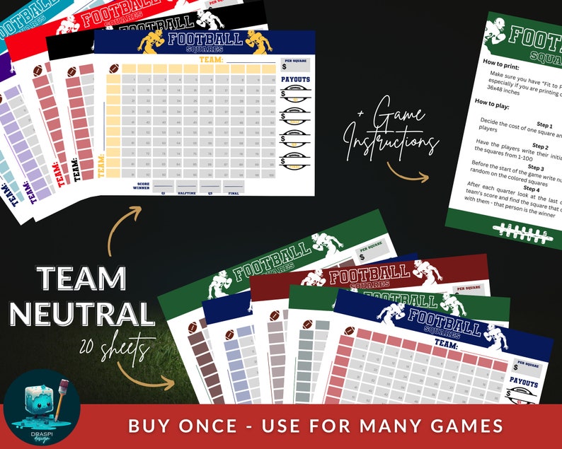 20 Colors Football Squares Bundle | Watch Party Game | Fun Game for ...