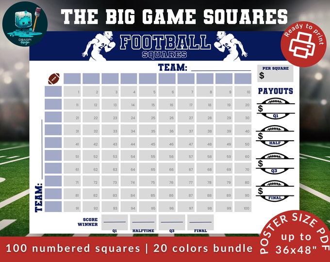 Football Party Game | 20 Colors | Super Bowl Squares | Fun Game for ...