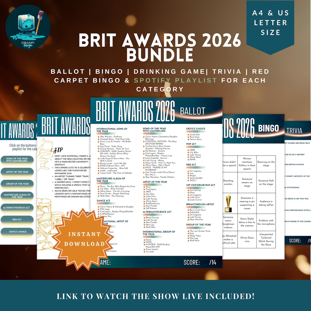 Brit Awards 2026 Party Game Bundle: Ballot, Bingo, Trivia, Drinking ...