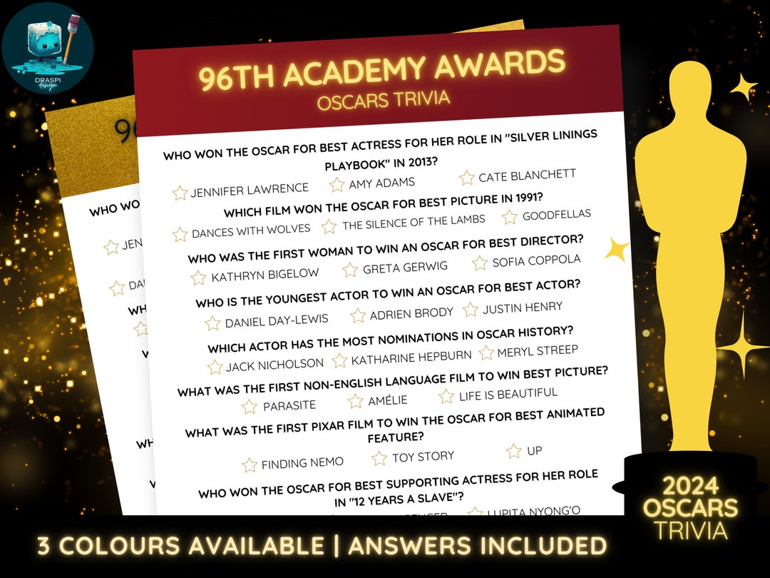 96th Academy Awards Party Trivia Game Fun Quiz Game for Adults Party ...