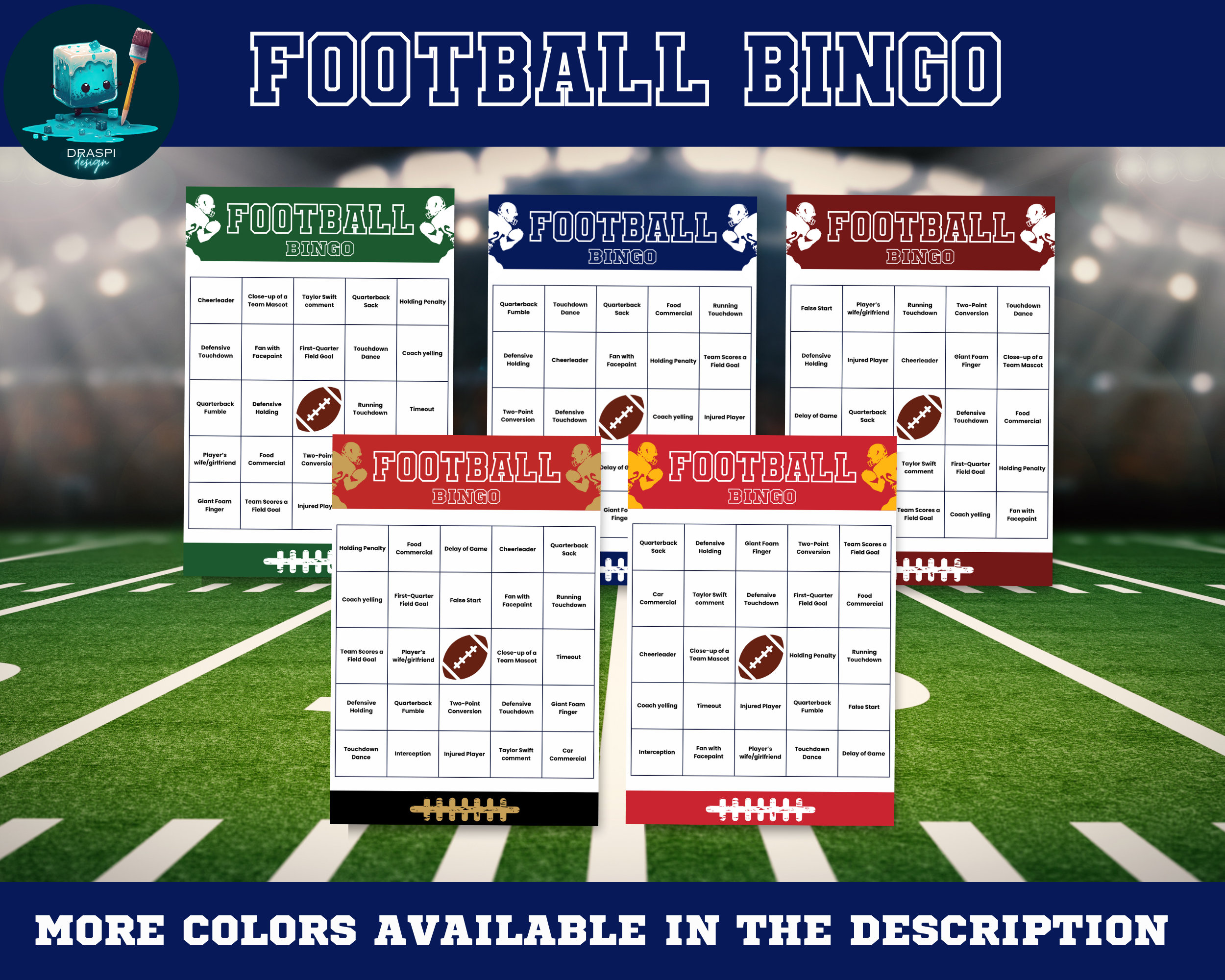 Football BINGO Game Super Bowl Bingo Fun Game for Adults Party ...