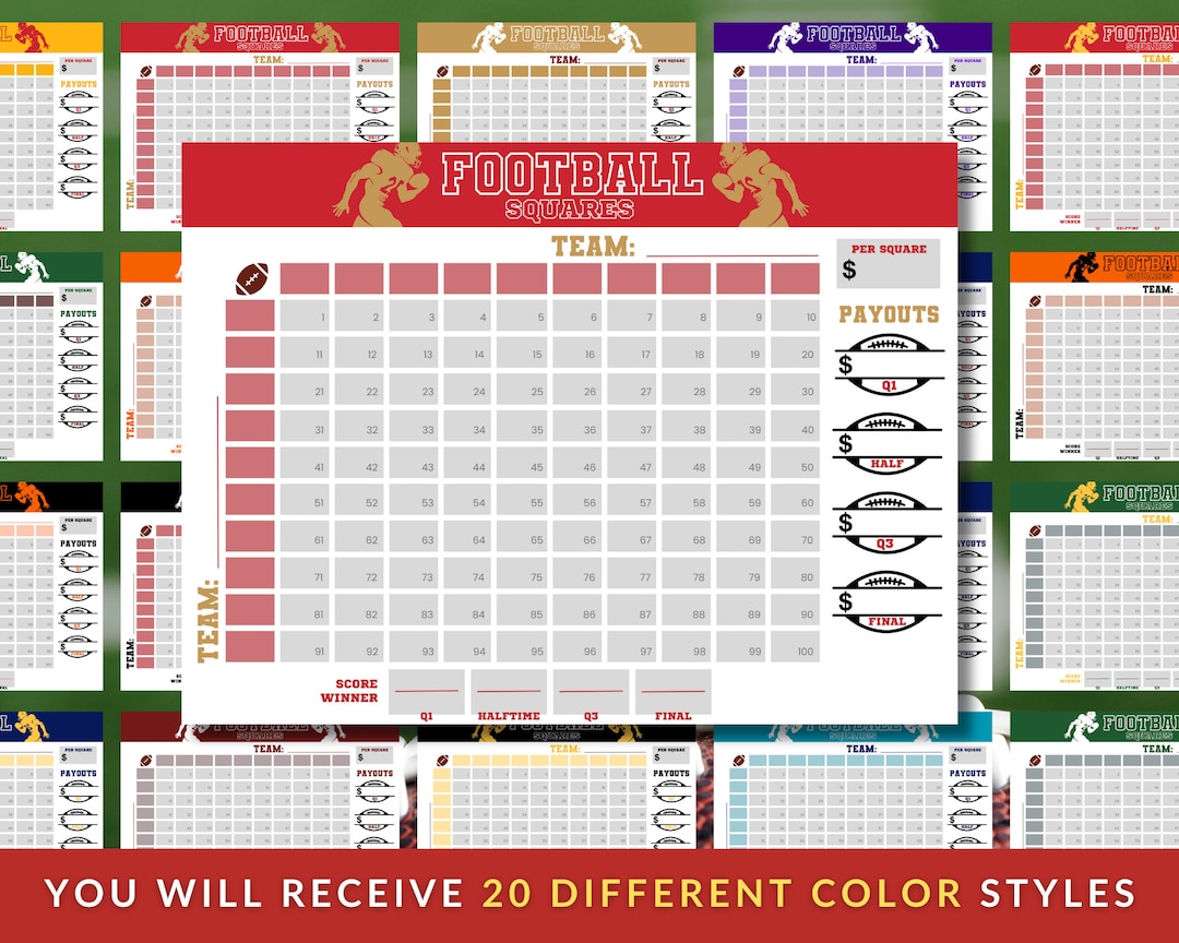The Big Game Football Squares 20 Colors Bundle | Football Watch Party ...