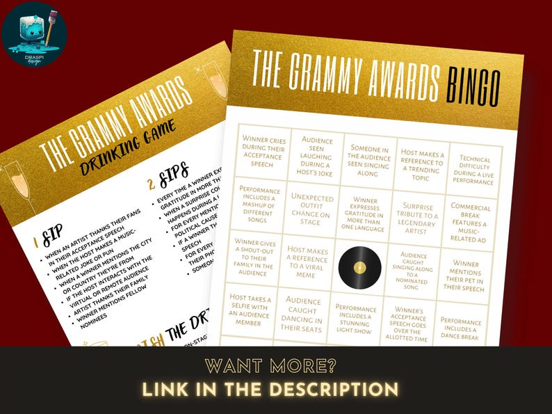 Grammy Awards Bingo Game | 30 Unique Cards, Fun Party Printable ...