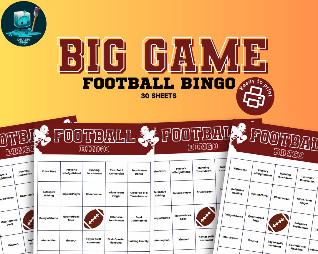 Football BINGO Game Super Bowl Bingo Fun Game for Adults Party ...