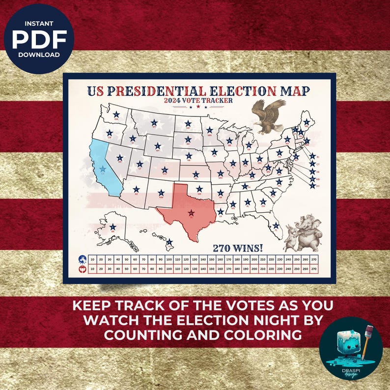 2024 Presidential Election Map Vote Tracker US Election Printable ...
