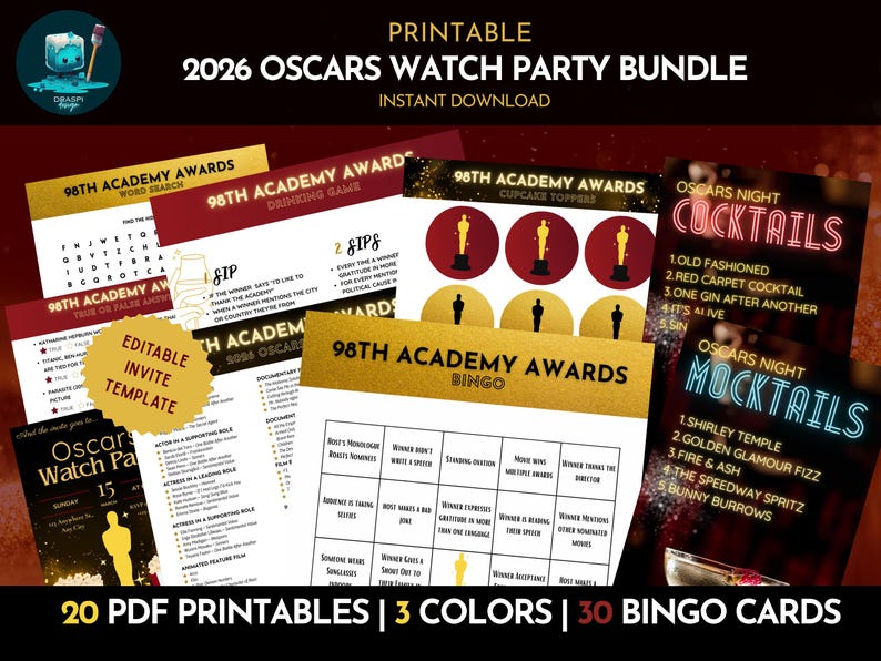 Oscars 2026 Party Games BUNDLE | Bingo, Trivia, Ballot, Editable ...