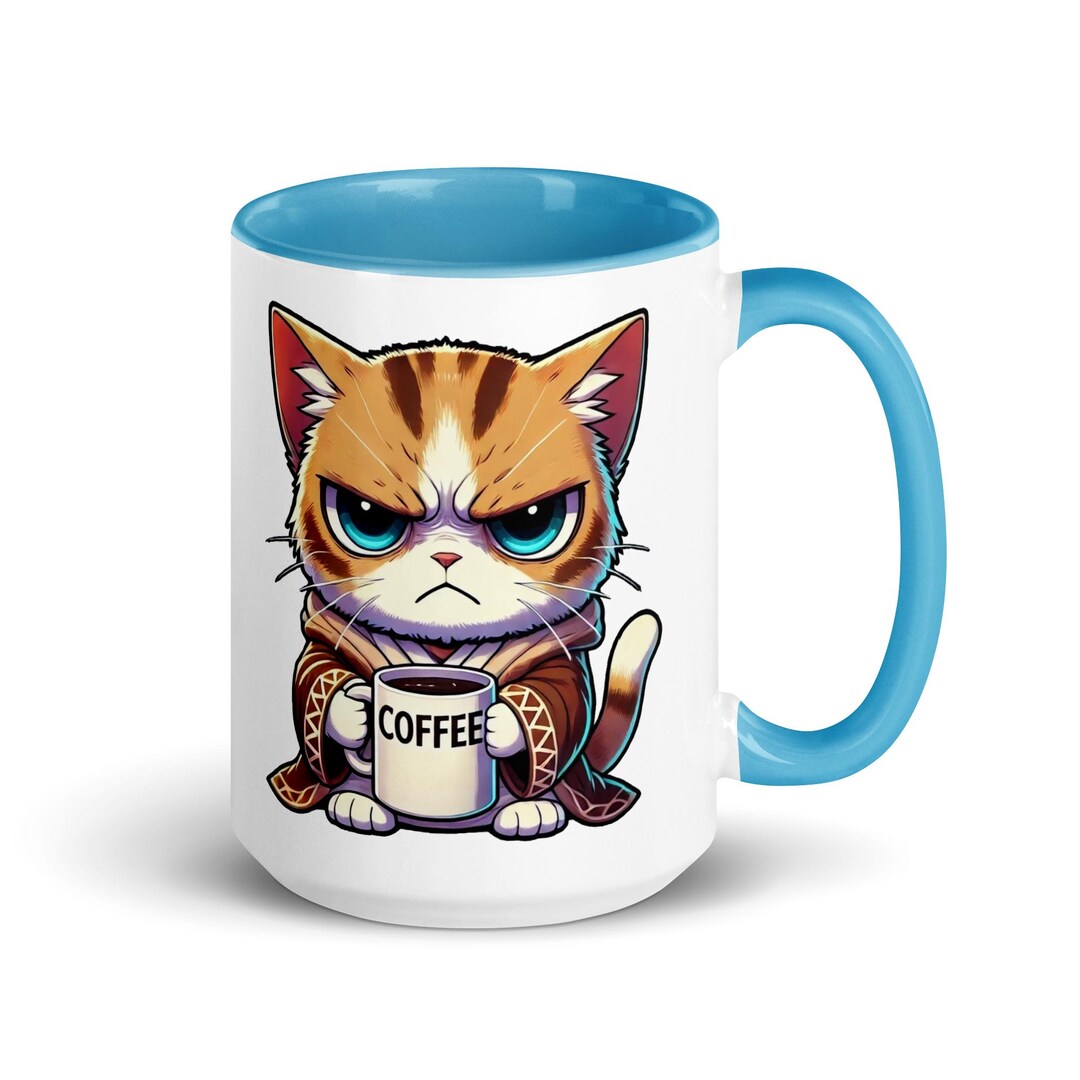 Caffeine and Catitude – Anime Grumpy Cat Mug With Color Inside - Etsy