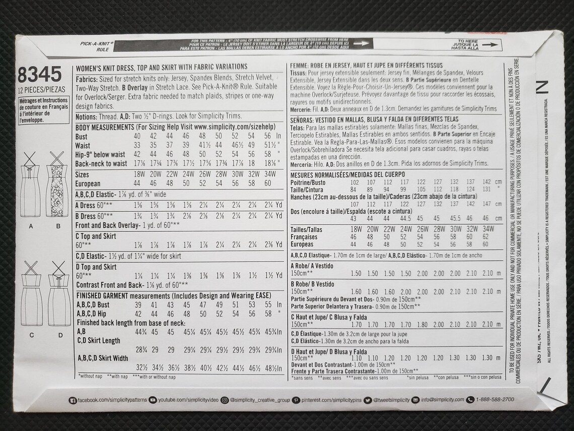 Uncut Simplicity 8345 Plus Size Dress, Top and Skirt Sewing Pattern by ...