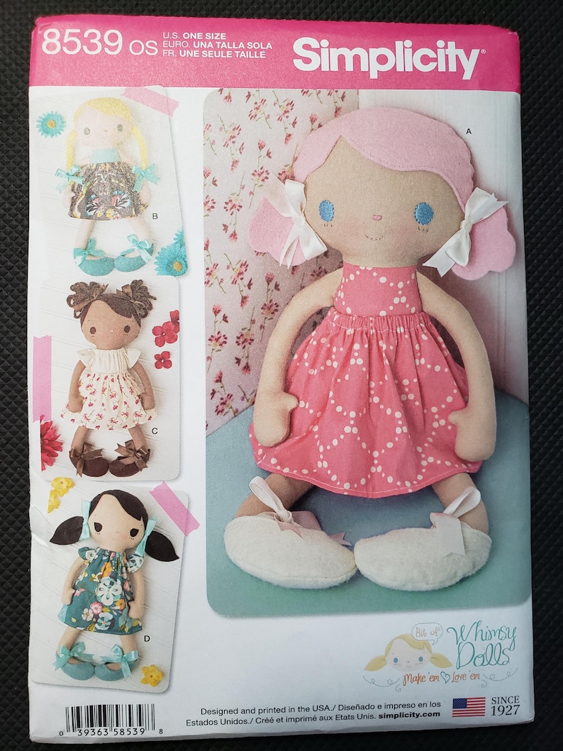 Uncut Simplicity 8539 15" Stuffed Dolls and Clothes Sewing Pattern ...