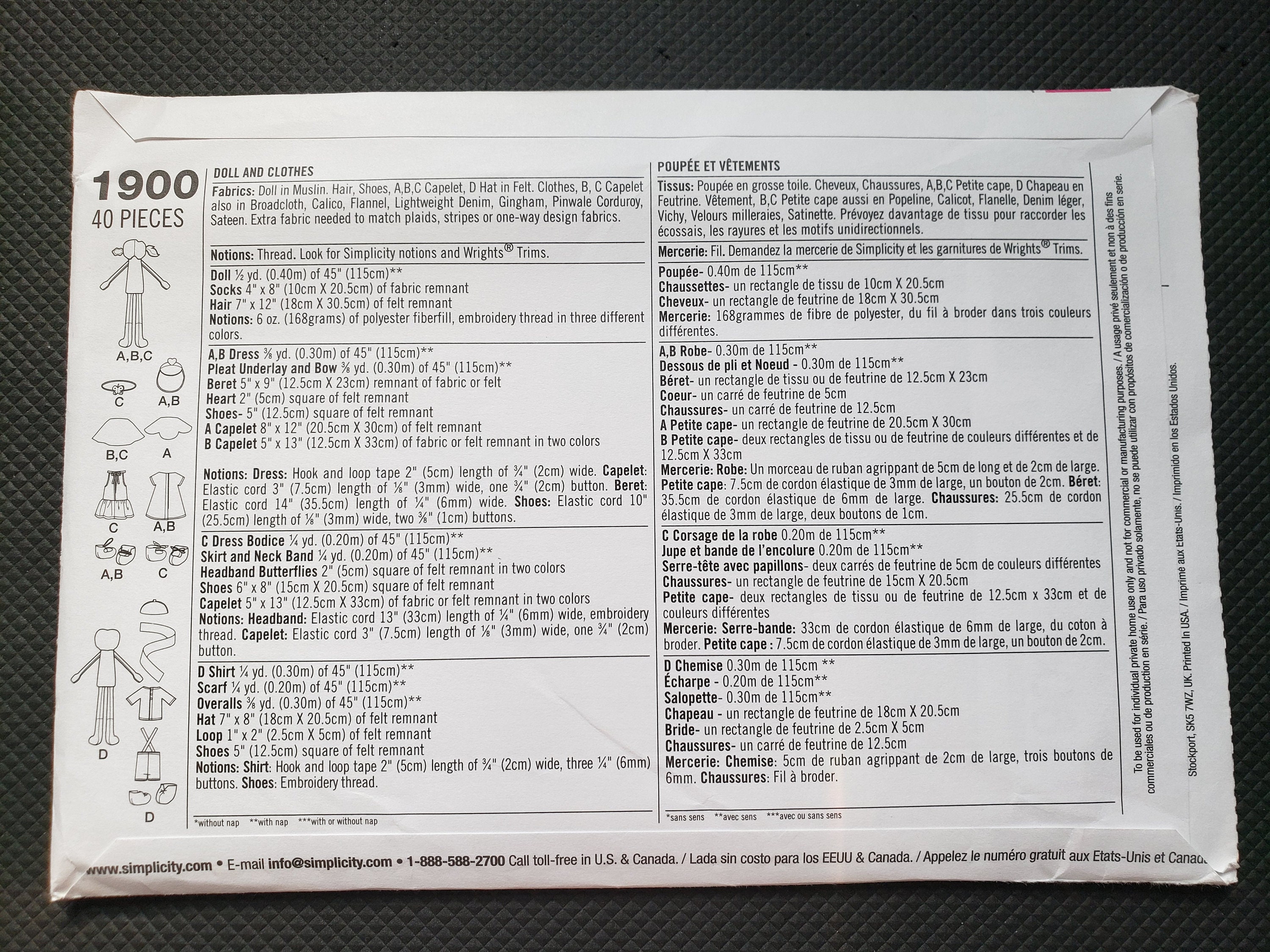 Uncut Simplicity 1900 18'' Doll and Doll Clothes Sewing Patterns by Viola Studio Designs | One ...