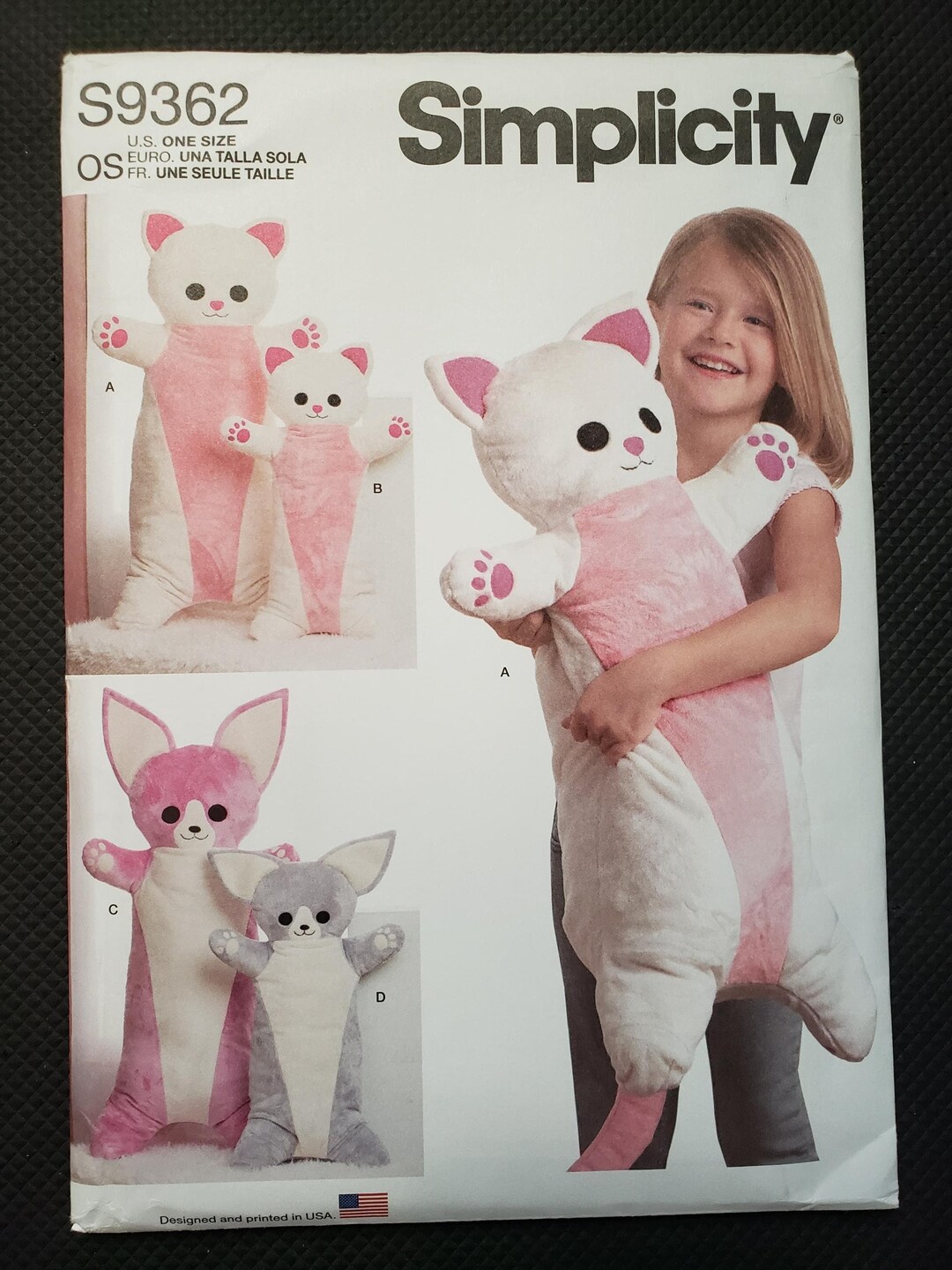 Uncut Simplicity S9362 Animal Plush Body Pillows Sewing Pattern | One ...