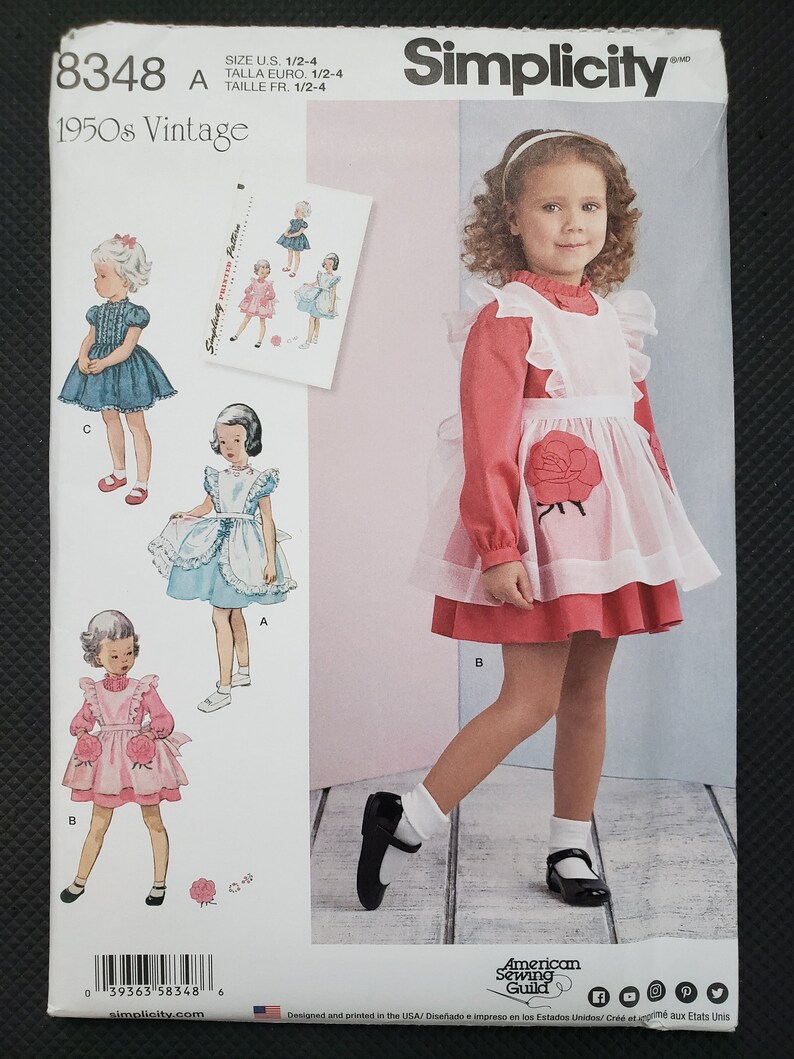 Uncut Simplicity 8348 Vintage 1950's Toddlers' Dress and Pinafore ...